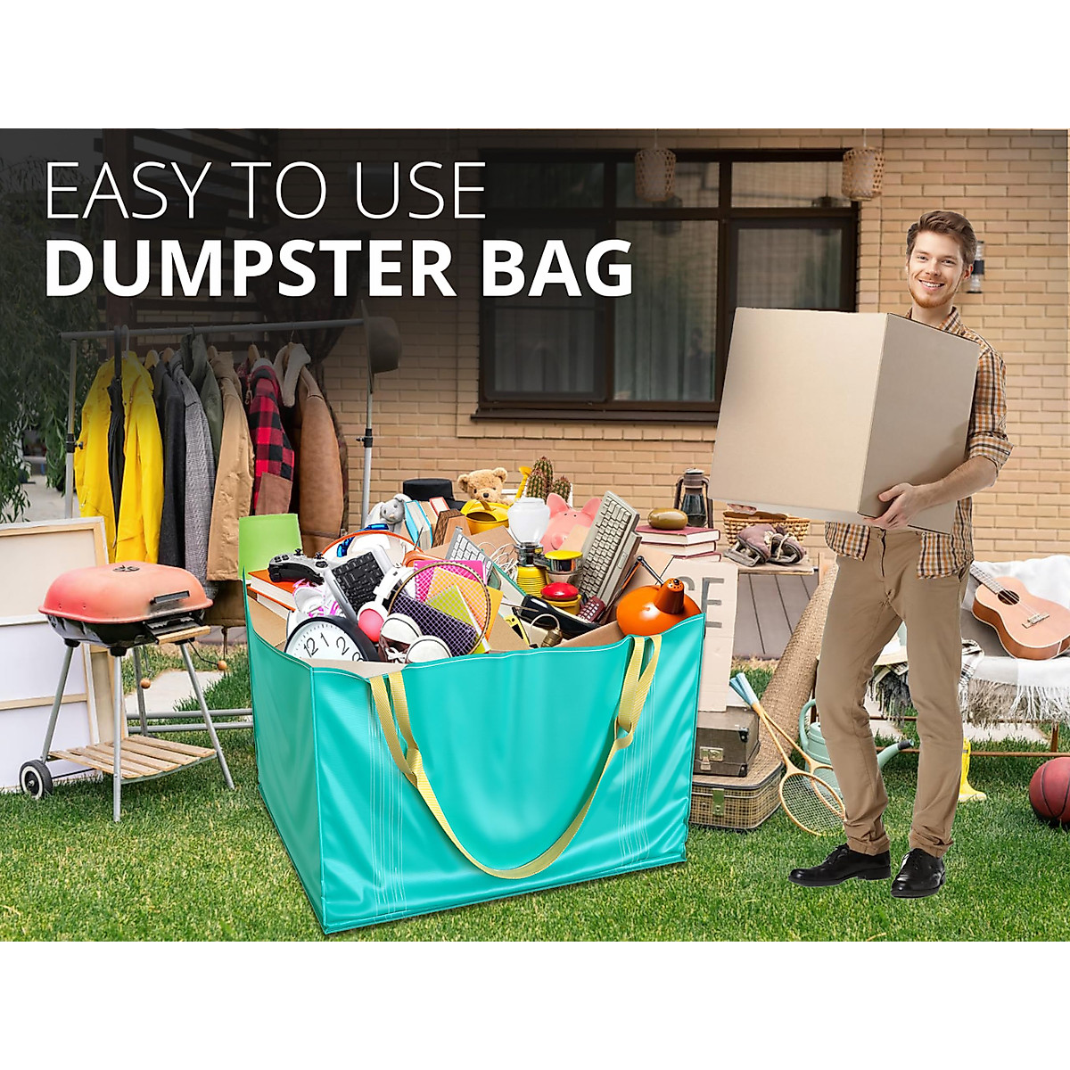Skywin Dumpster Bag 45 Inches, Reusable Yard Waste Bags, Foldable Yard Waste Container, Trash Bag for Trash Management, Multiple Times Use During Renovations, Can Hold Up to 1650 lbs