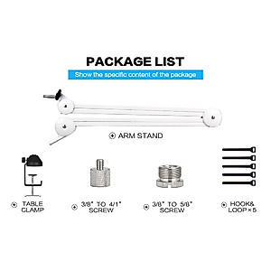 BOMGE Microphone Boom Arm Mic Stand Adjustable Clip Studio Suspension Scissor Arm Mount for Blue Snowball, ICE, Blue Yeti,Radio Broadcasting and Game (white)