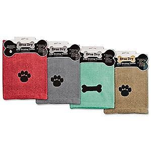 Bone Dry Pet Grooming Towel Collection Absorbent Microfiber X-Large, 41x23.5", Embroidered Taupe