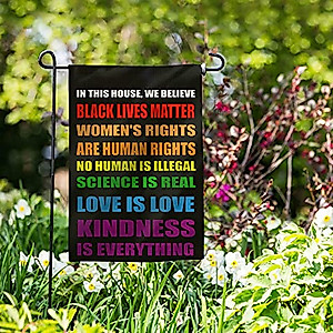 OUXIOAZ Equality Flag BLM Flag for in This House We Believe Yard Sign, Pride Flag Small Science is Real Black Lives Matter Vertical Double Sided 12.5"X18" Burlap Patio Outdoor Decoration