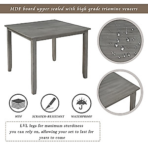 GLANZEND 5 Piece Set Industrial Wooden Table and 4 Chairs, with High-density Foam Burlap Upholstered Cushions for Dining, Living Room, and Kitchen, Easy to Assemble, Grey, Espresso