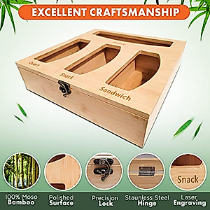 Dharmagic Kitchen Organization and Storage for Drawer Wood Kitchen Food Baggie Dispenser Box Plastic Bag Holder Compatible with Gallon, Quart, Sandwich & Snack Bags from Most Brands Ziplock