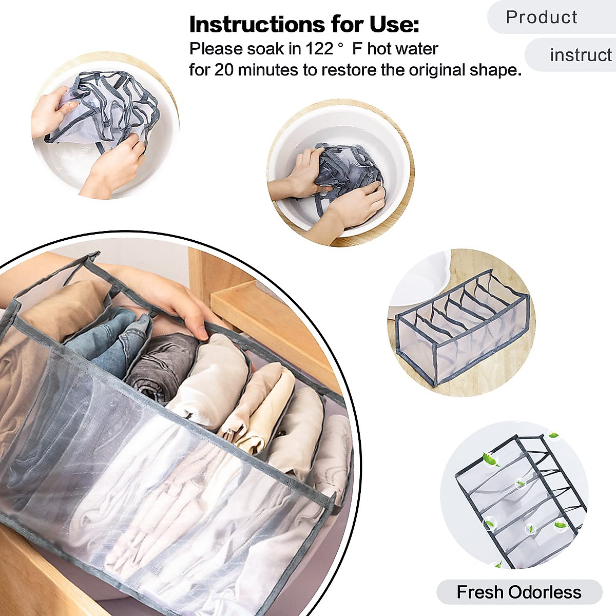 Wardrobe Clothes Organizer,AmasSmile 7 grids Washable Clear Mesh Closet Organizers and Storage Bins Drawer Dividers for Yoga Pants,Underwear, Scarves, Leggings, T-shirts(2PCS WHITE)