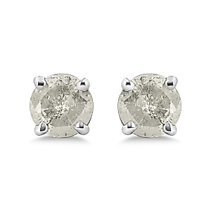 .925 Sterling Silver 3/4 Cttw 4-Prong Round-cut "Salt and Pepper" Diamond Classic Stud Earrings (H-I Color, I3 Clarity)