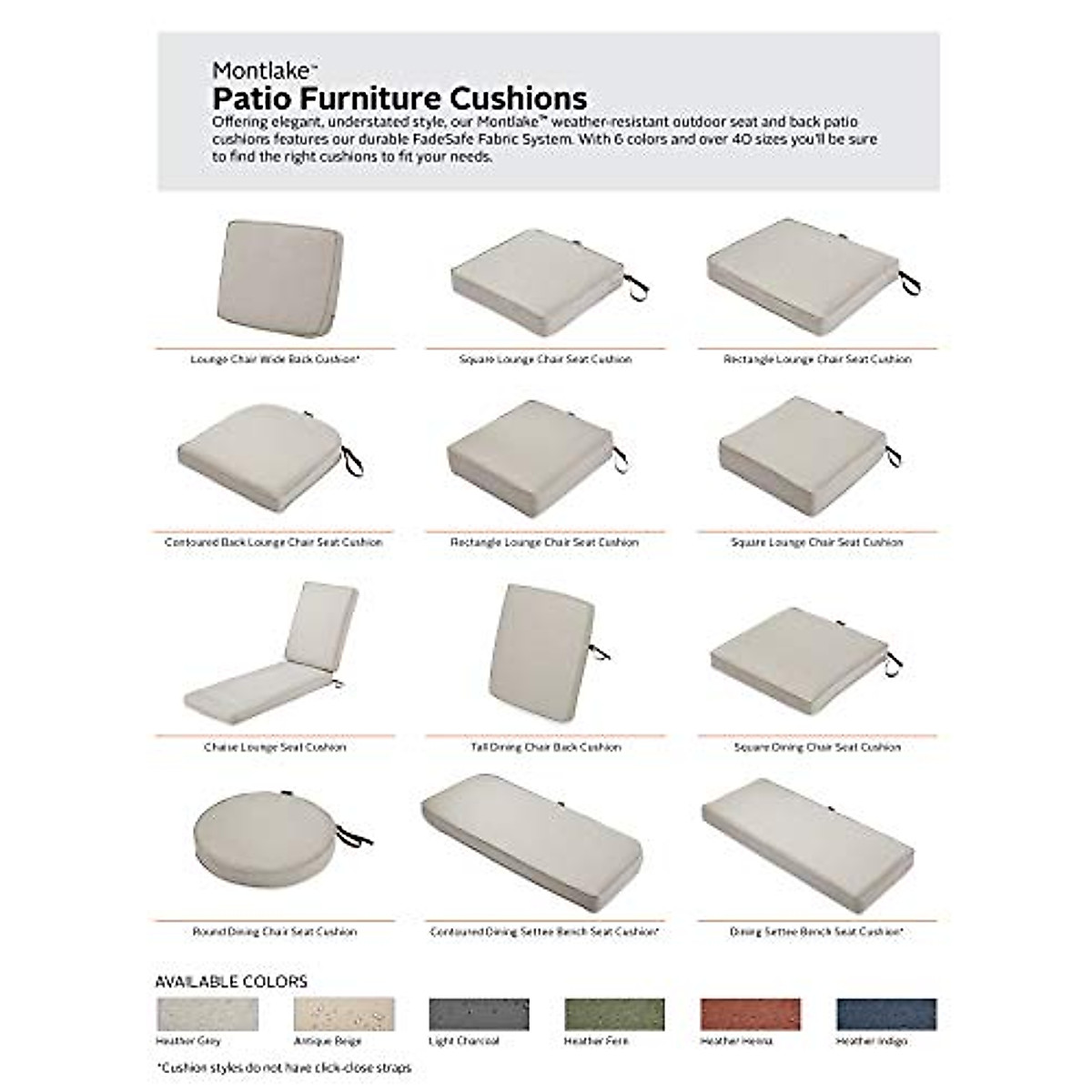 Classic Accessories Montlake FadeSafe FadeSafe Water-Resistant 74 x 23 x 3 Inch Patio Chaise Lounge Cushion Cover, Heather Grey, Patio Furniture Cushion Covers