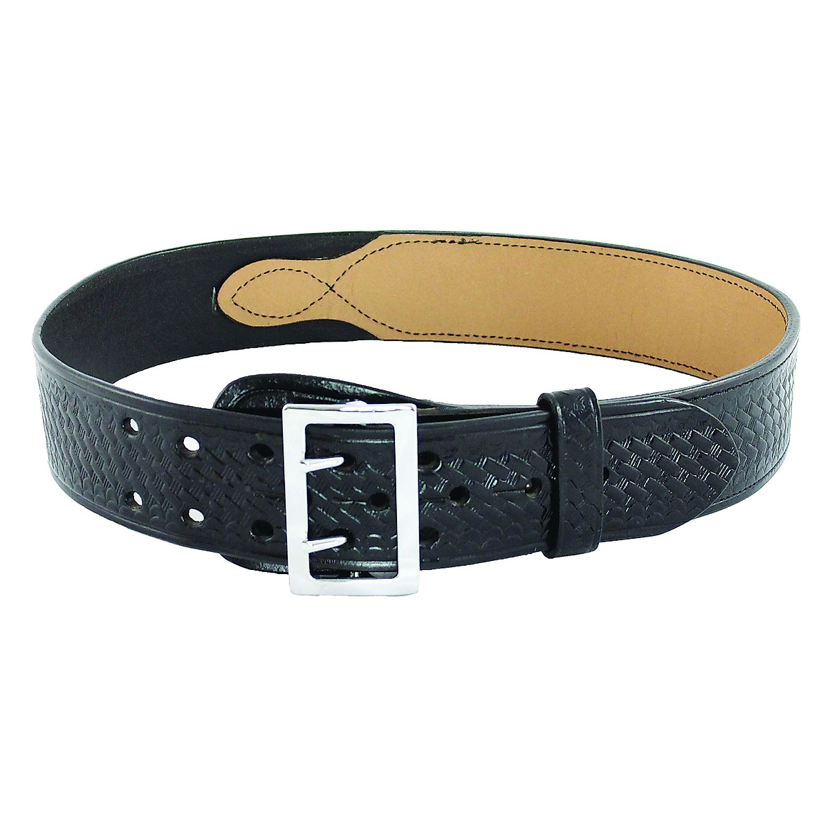 First Class Leather Sam Browne Duty Belt Police, Sheriff, and Security Half Leather-Lined, 2-1/4" Width Plain and Basketweave Duty Belt (38, Nickel Sam Browne Basketweave)