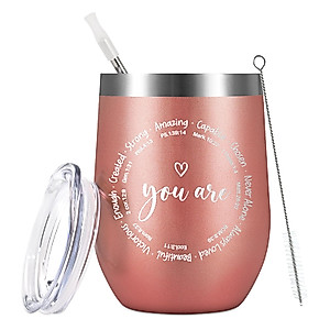 Lifecapido Christian Gifts for Women, Christian Wine Tumbler 12oz, Inspirational Gifts Religious Gifts Spiritual Gifts Scripture Gifts Birthday Gifts for Mom Wife Sister Friends Coworker, Rose Gold
