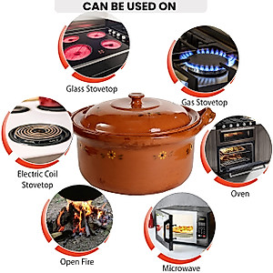 Ancient Cookware, Mexican Clay Lidded Cazuela Pot, Jumbo, Terracotta, 12 Quarts