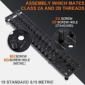 34 Nut and Bolt Thread Checker, Bolt Size and Thread Gauge Standard and Metric with 19 Standard & 15 Metric Bolt Identifying from #6 to 3/4" & 4mm to 16mm