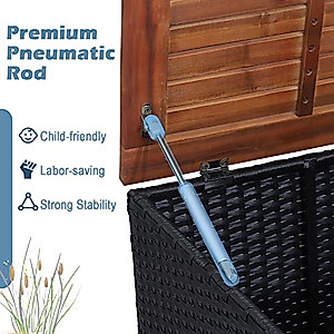 Tangkula 3 Pieces Patio Porch Furniture Set, PE Rattan Wicker Chair Conversation Set with Cushions and Storage Table, Outdoor Acacia Wood Bistro Set for Garden, Poolside (Black)