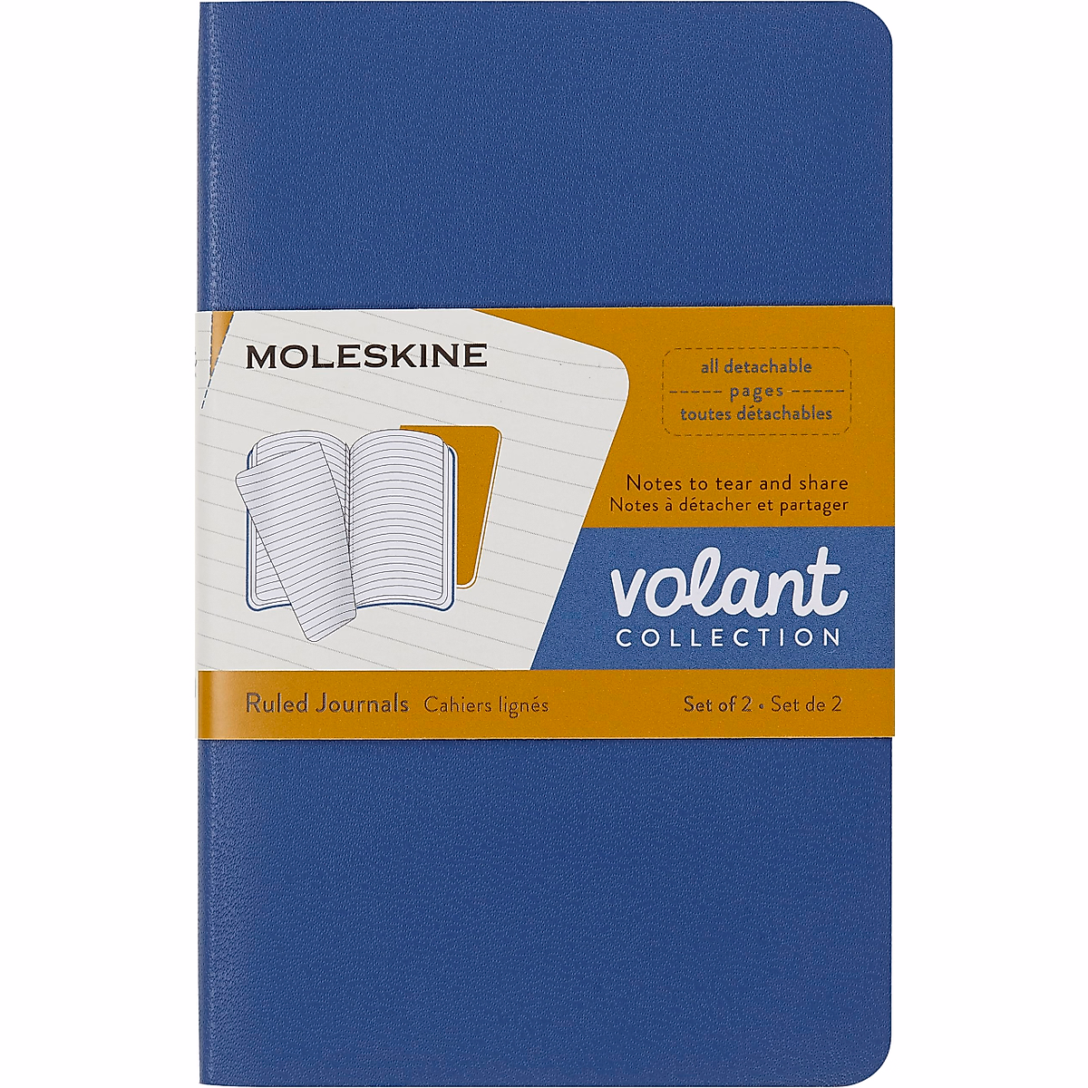 Moleskine Volant Journal, Soft Cover, Pocket (3.5" x 5.5") Ruled/Lined, Forget-Me-Not Blue/Amber Yellow, 80 Pages (Set of 2)