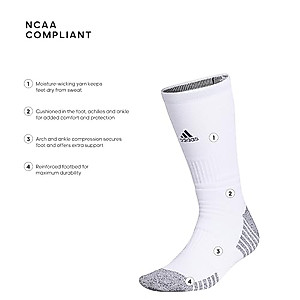 adidas 5-Star Team Cushioned Crew Socks (1-Pair), White/Black, Medium