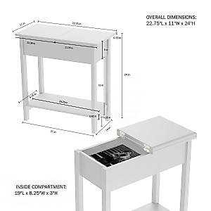 Lavish Home Flip Top Console Table – Set of 2 White End Tables with Hidden Hinged Storage Compartment and Lower Shelf for Living Room or Bedroom