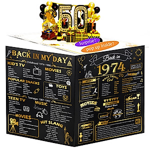 OLOSONG 50th Birthday Card for Men Women, 3D Pop Up 50th Birthday Gifts Cards for Him Her, Back In 1974 Funny 50 Year Old Birthday Decorations
