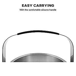 Fortune Candy Insulated Ice Bucket - Double Walled Stainless Steel Ice Bucket with Ice Tongs, Scoop, Lid, and Exclusive Handmade Nylon Holder - 2.8 L, Silver/Navy Blue