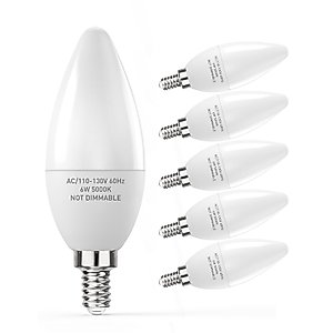 PARTPHONER E12 LED Light Bulbs B11 Candelabra Bulbs 60W Equivalent, Non-Dimmable 6W LED Candle Chandelier Bulb 600 Lumen, 5000K Daylight White, Pack of 6