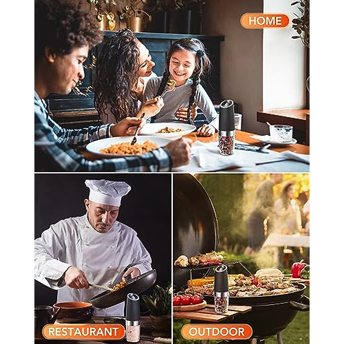 FORLIM Gravity Electric Salt and Pepper Grinder Set, Automatic Pepper Grinder Shakers Mill, Upgraded Batteries Powered Adjustable Coarseness with LED, One Hand Operation Perfect for Kitchen