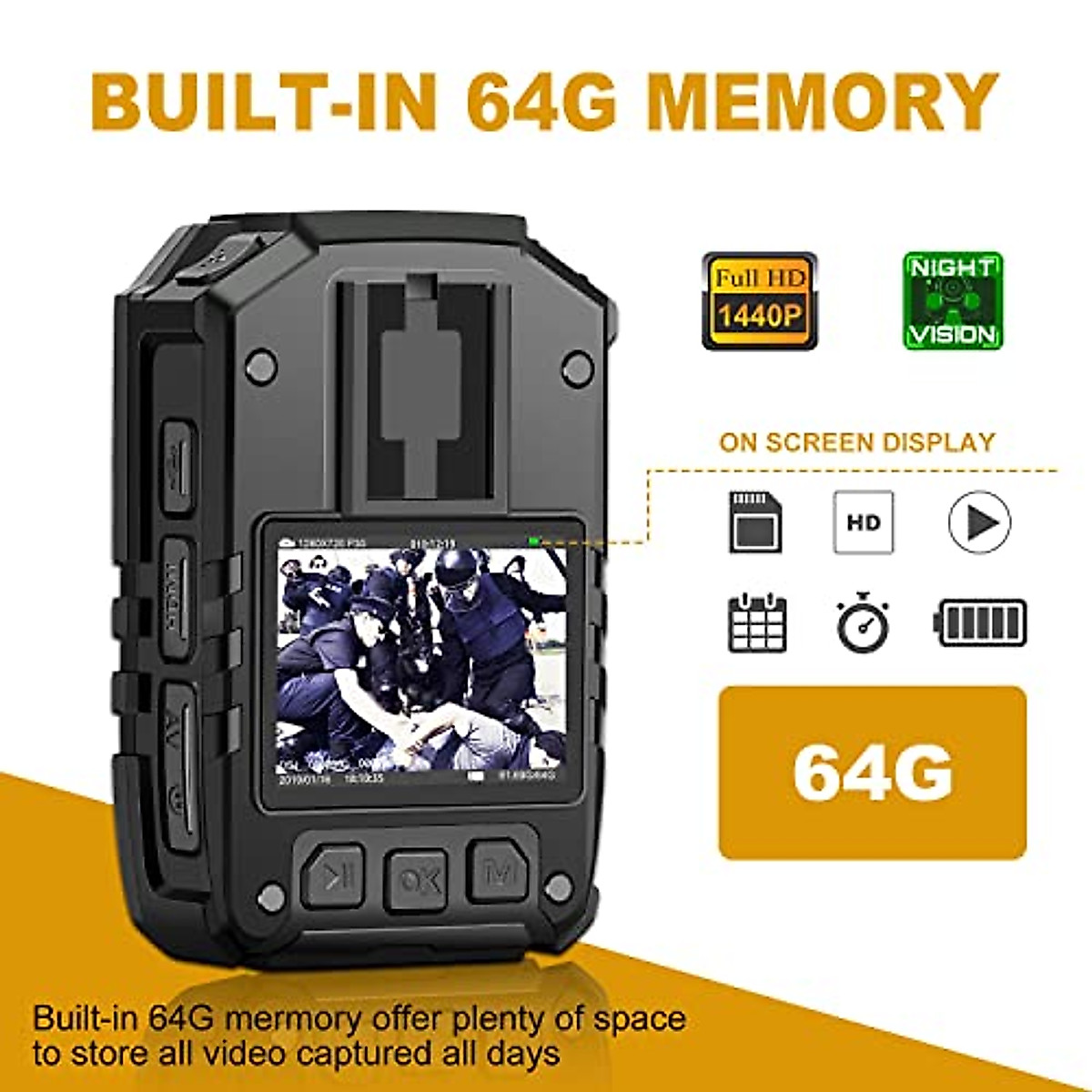CammPro I826 1440P HD Police Body Camera,64G Memory,Waterproof Body Worn Camera,Premium Portable Body Camera with Audio Recording Wearable,Night Vision,GPS for Law Enforcement (I826 Pro 64G)