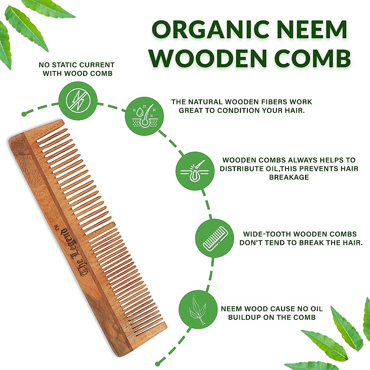 The Legend Organic Pure Neem Wood Comb (Neem Comb)