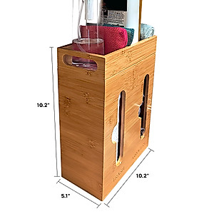 Trash and Grocery Bag Dispenser - Bamboo Trash Bag Dispenser - Under Sink Storage Organizer - Trash Bag and Grocery Bag Holder - Garbage Bag Organizer - Kitchen Trash Bag Organizer - Sink Organizer