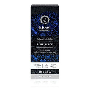 khadi BLUE BLACK (Indigo) Natural Hair Color Plant based hair dye for mysterious deep black to shimmering blue-black, 100% herbal, vegan, PPD & chemical free, natural cosmetic for healthy hair 3.5oz