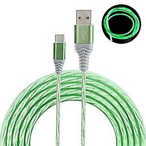 LED USB C Cable 2 Pack 6FT, Light Up Visible Flowing LED Type C Fast Charging Cable Compatible with Samsung Galaxy S21 S20 S10 Plus, Note 20 10 9, LG, Pixel and More (Blue&Green)