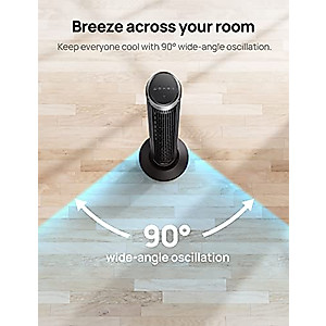 Dreo Smart Tower Fan for Bedroom, Standing Fans for Indoors, 90° Oscillating, 26ft/s Velocity Quiet Floor Fan with Remote, 8H Timer, Voice Control Bladeless Fans for Indoors, Works with Alexa