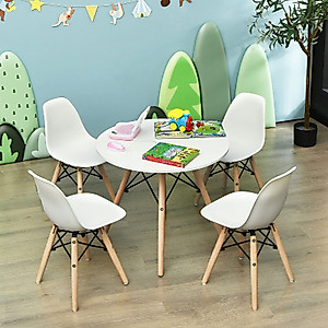 Costzon Kids Chair 4 Pcs, Toddler Chair in Mini DSW Size w/Solid Wood Legs, Wire Steel Base, Curved Backrest, Mid-Century Plastic Study Chair for Children of 3+, Ideal for Nursery, School & Home Use