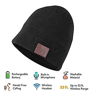 BearsFire Bluetooth Beanie Hat with Touchscreen Gloves, Wireless Headphone Music Hat Cap Winter Soft Warm Knitted Hat for Men Black