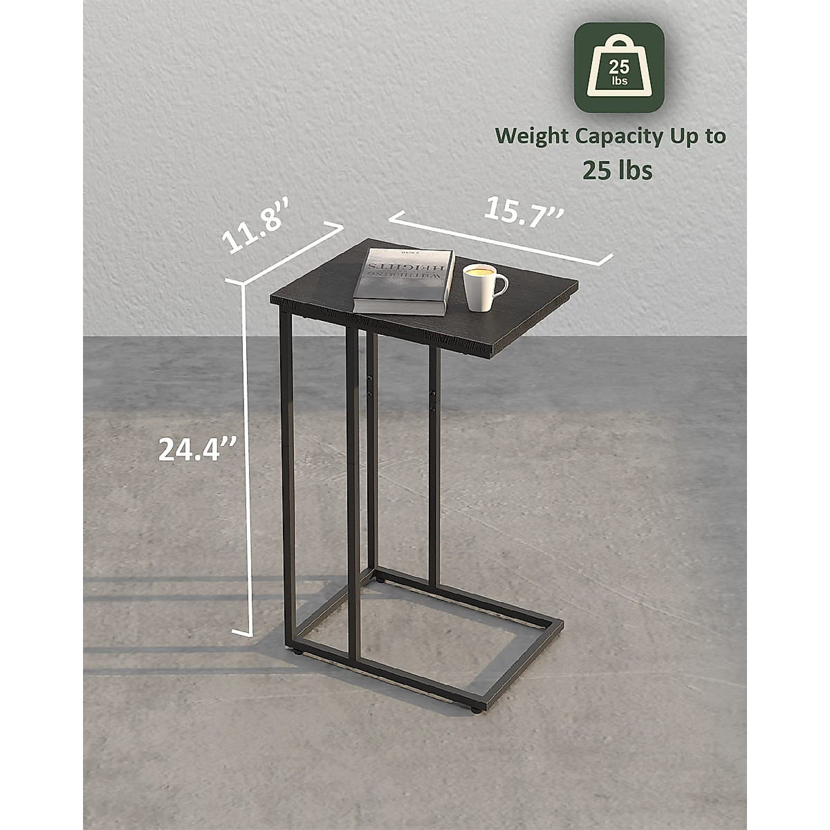 Innerjoin C Shaped End Table, C Side Table for Sofa, Couch and Bed, Tv Tray Table fits Small Space, Living Room Bedroom, Black