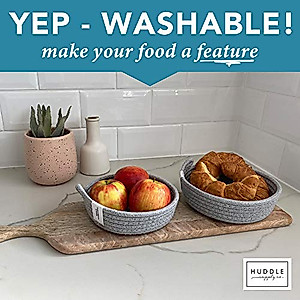 Small Basket Set - 2PC WASHABLE Small Storage Basket 100% Cotton Small Rope Basket 7.5" Small Woven Basket for Key Basket, Mini Basket, Kitchen Basket, Remote Basket (Grey)