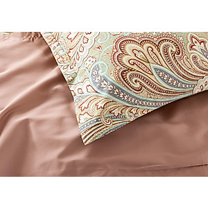 Eikei Boho Paisley Print Luxury Duvet Quilt Cover and Shams 3pc Bedding Set Bohemian Damask Medallion 350TC Egyptian Cotton Sateen (Rust, Queen)