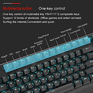 Teerwere Gaming Keyboard Mechanical Keyboard, 104 Key Outemu Switch Ice Blue Backlit Mechanical Gaming Keyboard USB Wired Mechanical Gaming Keyboard (Color : Photo Color, Size : One Size)