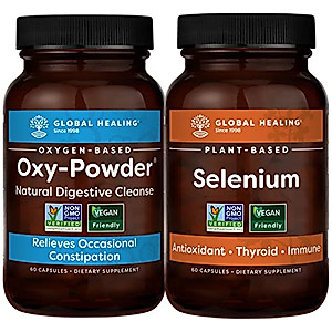 Global Healing Center Oxy-Powder & Selenium Kit-Natural, Oxygen Based Colon Cleanser of Intestinal Tract & Vegan Antioxidant Supplement for Thyroid Support & Normal Immune System Health- 60 Capsules