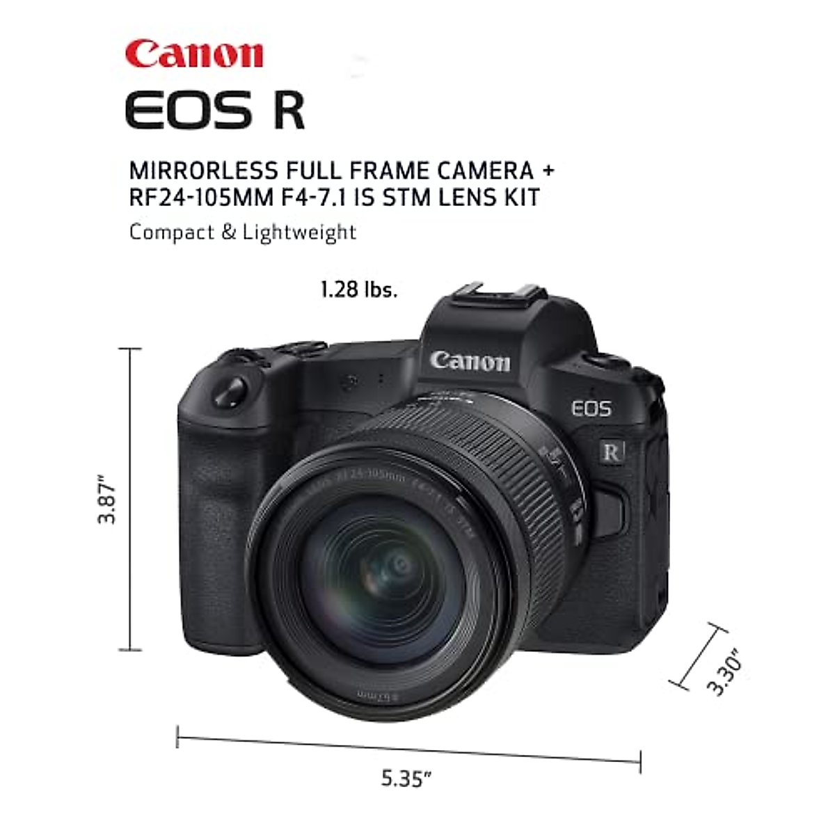 Canon EOS R RF24-105mm F4-7.1 is STM Lens Kit, Vlogging and Content Creator Camera 4K UHD, Digital Single-Lens Non-Reflex AF/AE, 0.4 Magnification, Mirrorless and Full-Frame, Compact & Lightweight