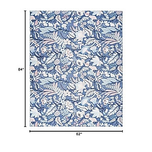 Nourison Washables Floral Navy Multicolor 5'2" x 7' Area -Rug, Easy -Cleaning, Non Shedding, Bed Room, Living Room, Dining Room, Kitchen (5x7)