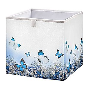 Kigai Blue Hydrangea and Butterfliesblue Hydrangea and Butterflies Cube Storage Bin 11x11x11 In, Large Organizer Collapsible Storage Basket for Shelves, Closet, Storage Room