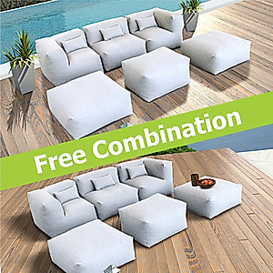 Patio Furniture Set Bean Bag Chairs PortoCervo 6PC Outdoor Chairs Sectional Conversation Patio Set Daybed Furniture Outdoor Sofa Couch High Density Foam Filling Modern Comfy Patio Couch (light gray)