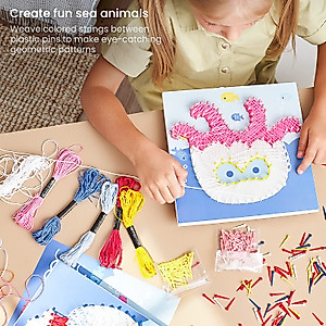 Arteza Kids String Art Kit, Set of 5 Sea Animal Designs and Decorative Scissors, Set of 12 Different Patterns, 5.5 Inches, Art Supplies for Kids Craft Projects and Free Time Activities