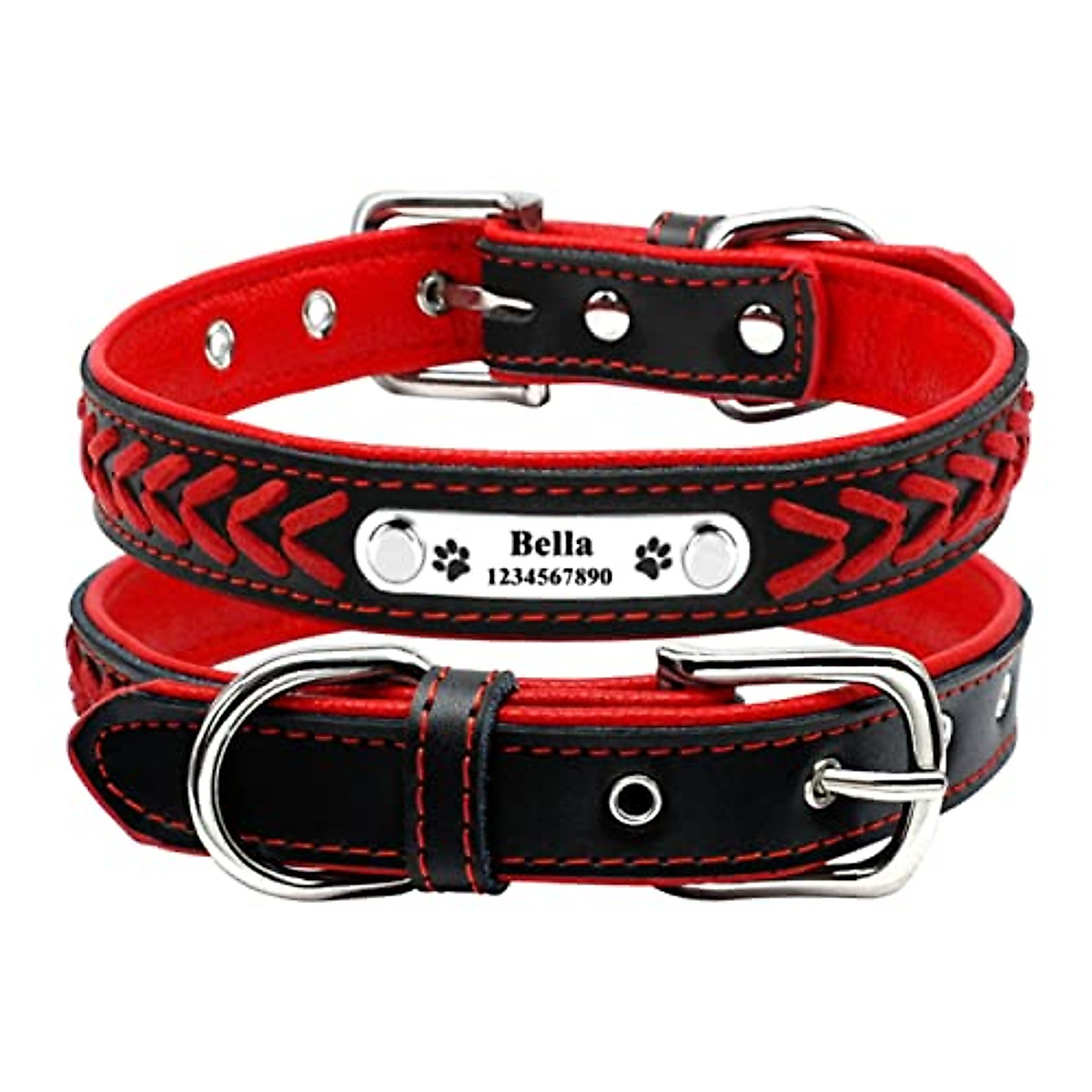 Personalized Dog Collars for Small Medium Large Dogs,Custom Dog Collar with Name Plate,Braided Leather Dog ID Collars, Option to Blue,Pink,Red,Purple,Yellow