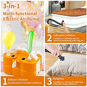 Growsun Balloon Pump, Electric 3 in 1 Powerful Air Inflate/Deflate Pump, Multi-Functional Double Motor for Swimming Pool, Inflatable Bed and Vacuum Bag and etc