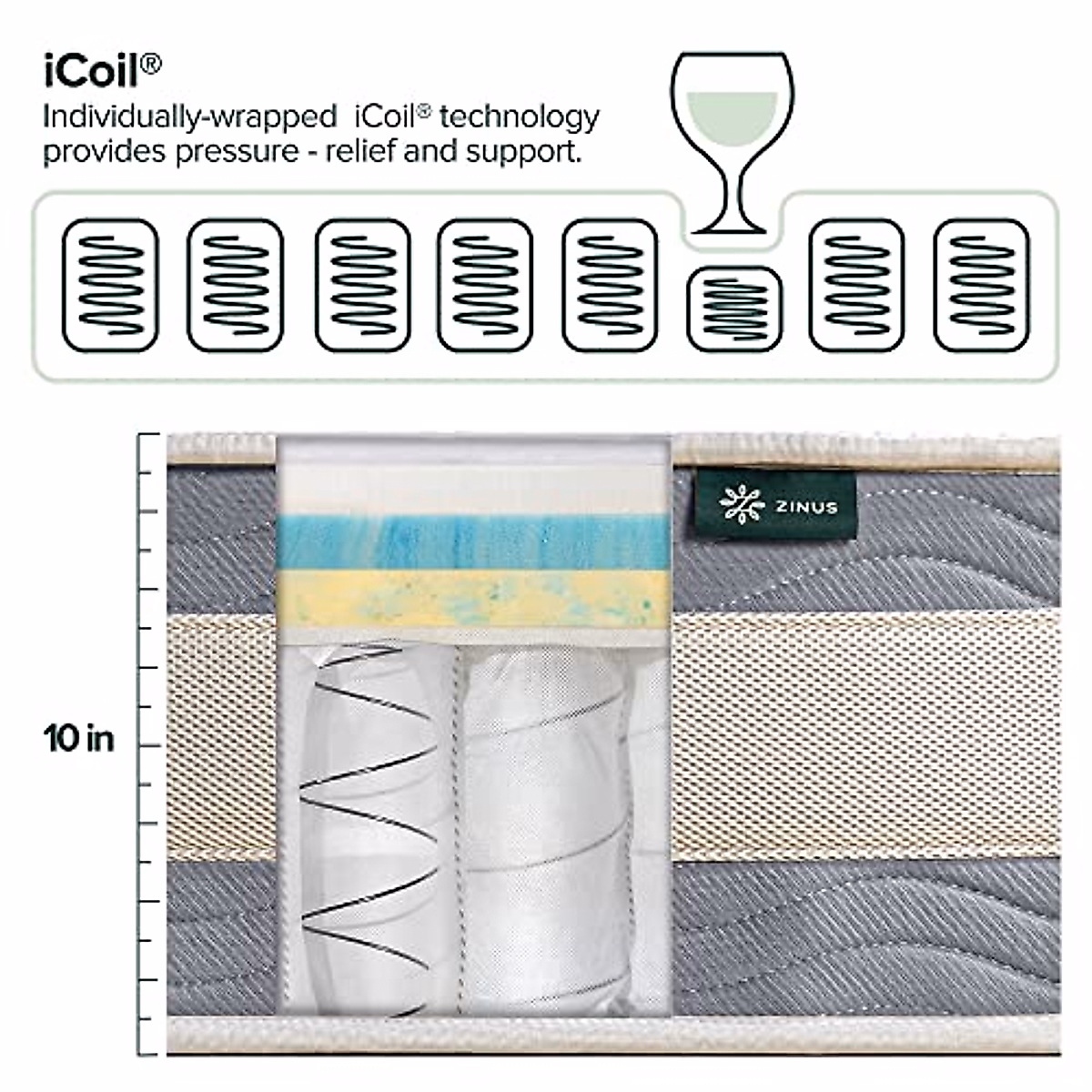 ZINUS 10 Inch Green Tea Cooling Gel Memory Foam Hybrid Mattress, King, Pocket Innersprings for Motion Isolation, Mattress in A Box