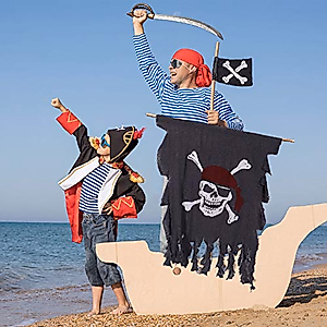 2 Pieces Halloween Pirate Flag 3 x 2.5 Feet Jolly Roger Flag Weathered Pirate Flag Retro Pirate Creepy Ragged Flag Skull Bones Pirate Banner for Halloween Decorations, Pirate Party, Kids Room Decor