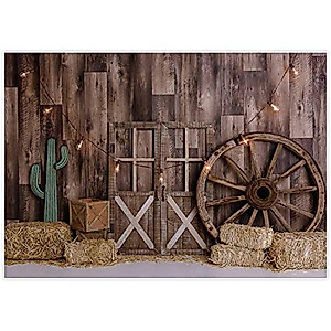 Allenjoy 7x5ft Western Cowboy Backdrop for Portrait Photography Pictures Wild West Wooden House Barn Door Vintage Kids Boy Child Baby Shower Birthday Party Supplies Decorations Background Banner Props