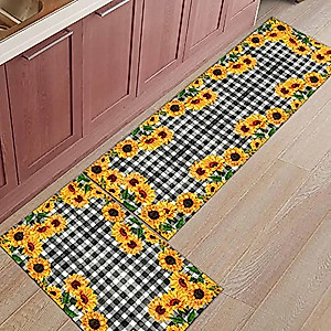 HuHuBubble Sunflower Kitchen Mats and Rugs Set, 2 Pcs for Floor, Non slip Mat Waterproof Machine Washable Rugs, Home Decor Kitchen, Office, Laundry (15.7x23.6in+15.7x47.2in)