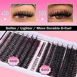 FANXITON DIY Lash Extension Kit - Volume Clusters 40D+50D D Curl Individual Lashes, Thick Eyelash Extension 280 pcs, Thin Band, Bond and Seal, Tweezers