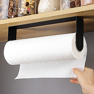 YIGII Black Paper Towel Holder Wall Mount - Under Cabinet Self Adhesive Paper Towel Rack for Kitchen, SUS-304 Stainless Steel