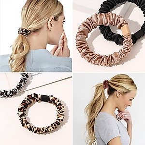 Silk Hair Ties Satin Scrunchies - Small Mini Scrunchy for Women Thick Hair Accessories Cute Soft No Slip Hair Elastics Ponytail Holder for Curly Hair No Damage Hairties Gift for Girls