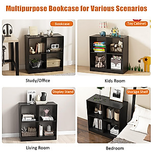 IFANNY Cube Bookcase, White Book Shelf with 4 Cubes, 2-Tier Small Display Shelf, Low Bookshelf Under Window, Cubical Storage Shelves for Bedroom, Living Room, Home Office