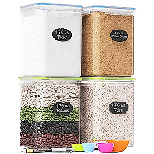 Chef's Path Extra Large Plastic Food Storage Containers with Lids for Flour & Sugar (4 PC, 175 Oz) - Airtight Kitchen & Pantry Organization for Bulk Food Storage, BPA-Free Kitchen Canisters